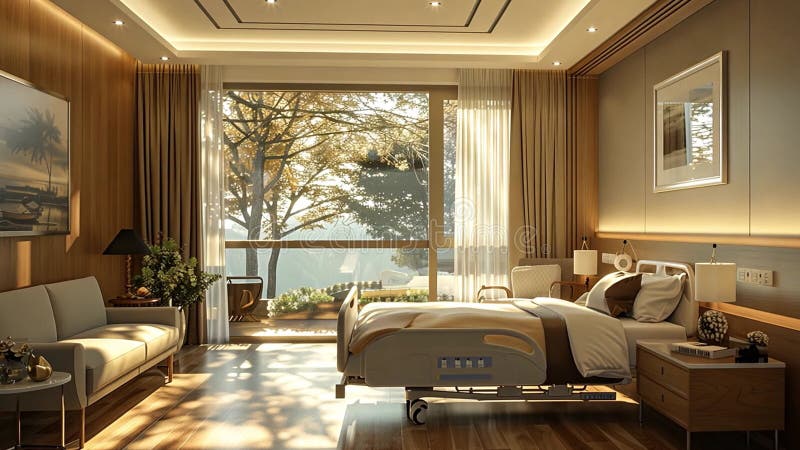 Bright and Spacious Hospital Room Featuring a Large Bed, Comfortable ...