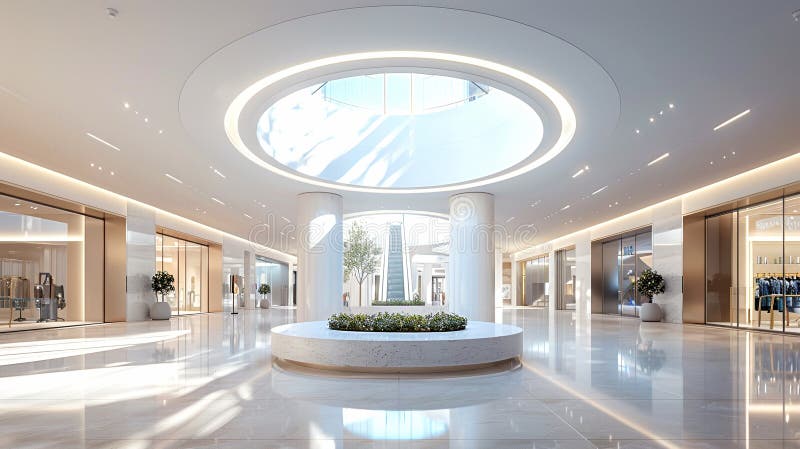 Modern Shopping Mall Interior with Circular Skylight and Elegant Design ...