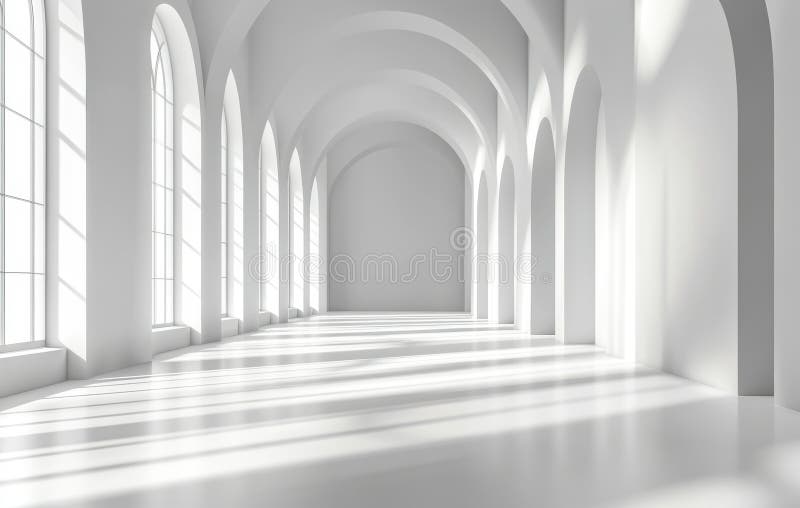 Bright and Spacious Interior Featuring White Walls and Large Arched ...