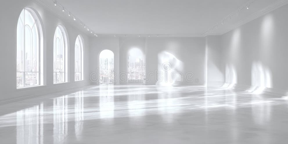 Bright and Spacious Interior Room Design with Abstract Architecture and Daylight Reflection ...