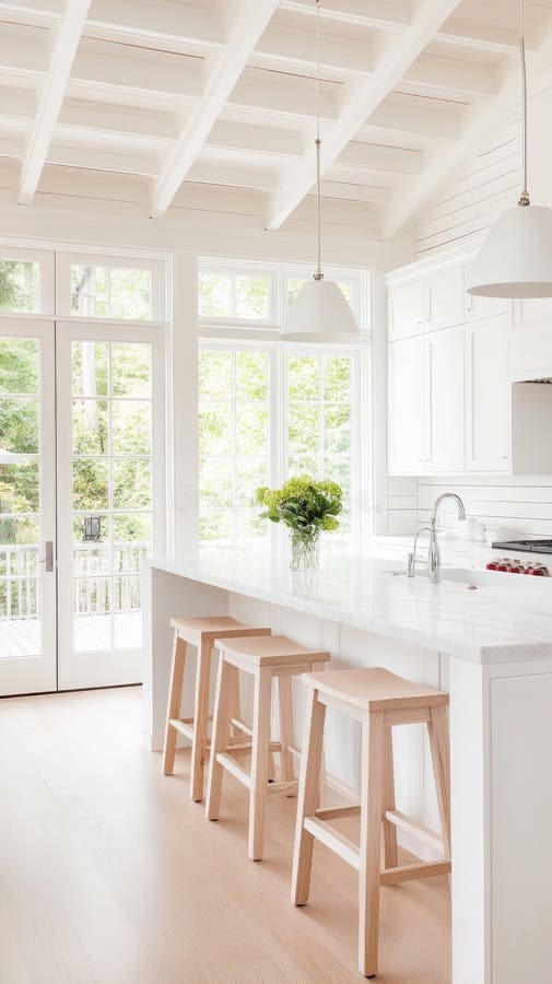 Bright and Spacious Kitchen Showcases White Cabinetry and a Large ...