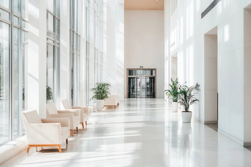 Bright, Spacious Lobby with Modern Seating and Plants, Designed for ...