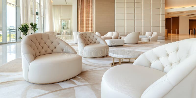 Bright and Spacious Lounge Area Showcases Modern White Chairs and a ...