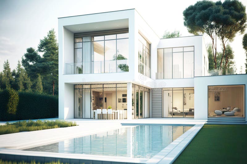 Bright Spacious Modern House with Stone Paths and Comfortable Swimming ...