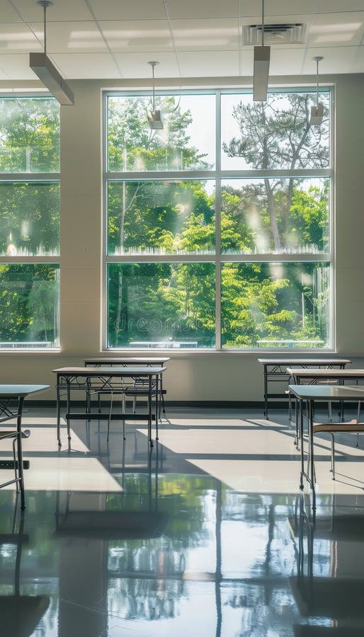 Bright and Spacious Modern Middle School Classroom with Large Windows ...