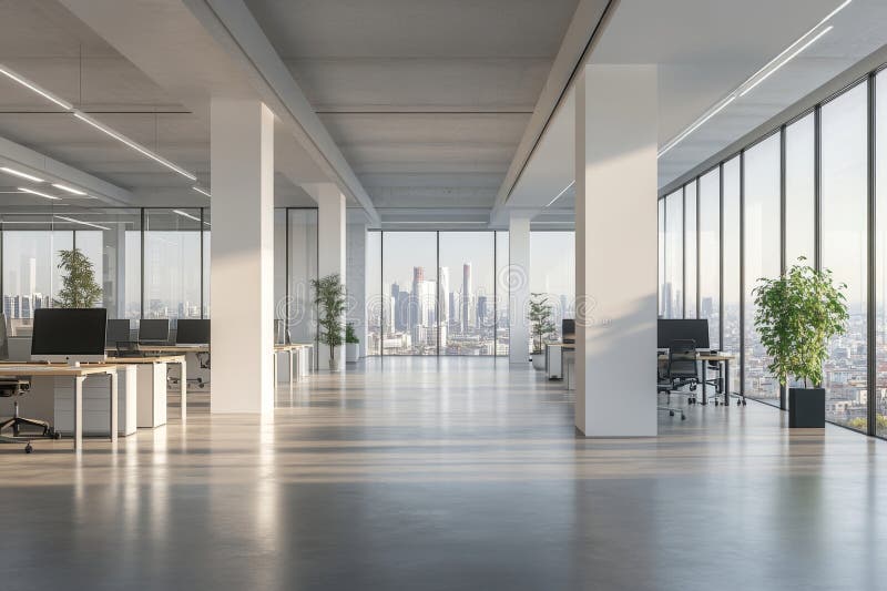 Bright and Spacious Modern Open Space Office Interior with City Views ...
