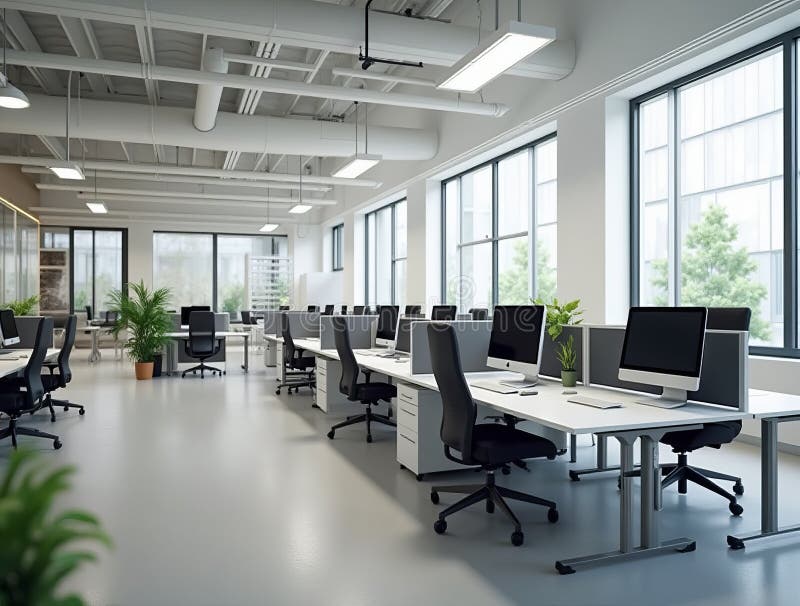 Modern Office Space with Multiple Workstations and Natural Light during ...