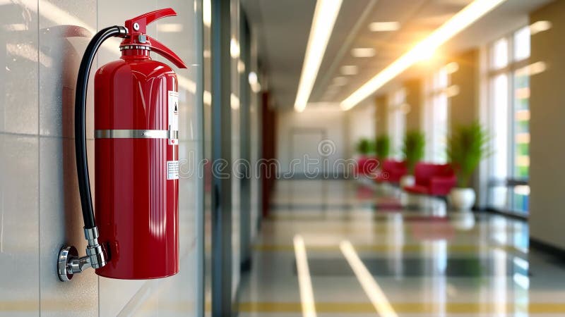 Essential Fire Safety Equipment on Display in a Modern Office Hallway ...
