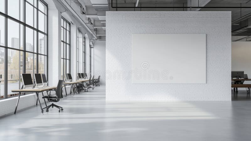 Bright and Spacious Open Plan Office Interior with White Brick Walls ...