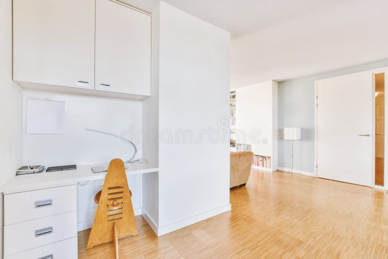 Bright Spacious Room with a Work Area Stock Image - Image of luxurious ...