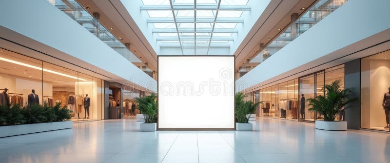 Bright Spacious Shopping Mall Interior Features Blank Display Board ...