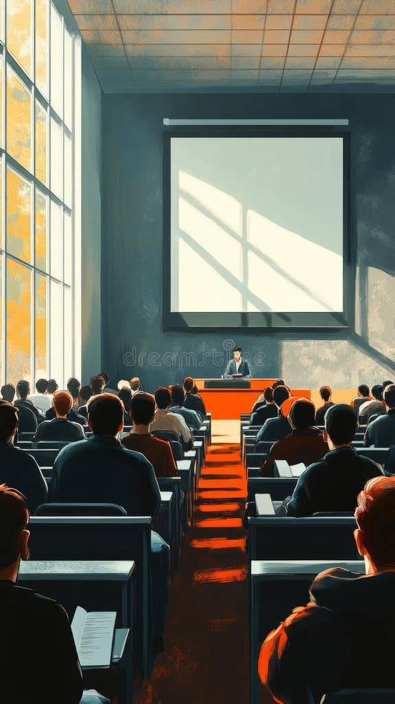 A Bright and Spacious University Lecture Hall, Natural Light Streaming ...