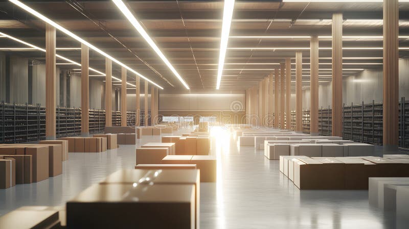 Bright Spacious Warehouse Interior with Cardboard Boxes and Sunlight ...