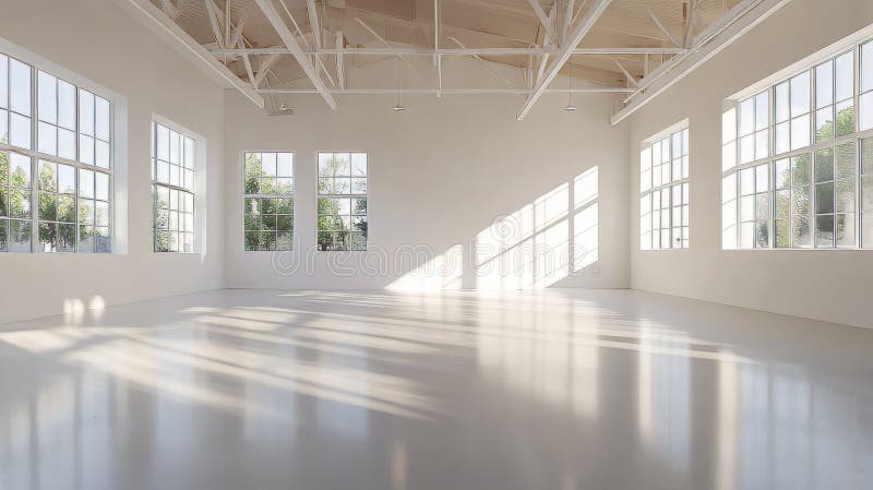 Bright and Spacious Warehouse Interior with Large Windows and Polished ...