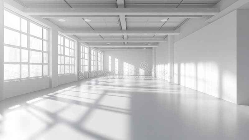 Bright Spacious White Room with Large Windows Stock Illustration ...