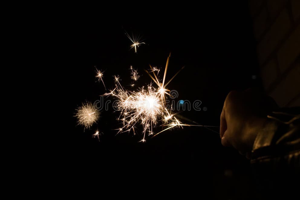 Bright Sparkler Light in the Dark Closeup Stock Photo - Image of ...