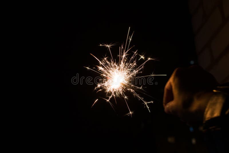 Bright Sparkler Light in the Dark Closeup Stock Photo - Image of ...