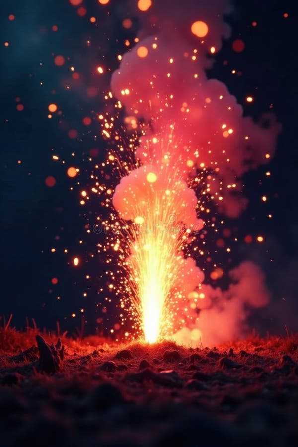 Bright Sparks Flying Upwards from a Ground-level Firework Explosion ...