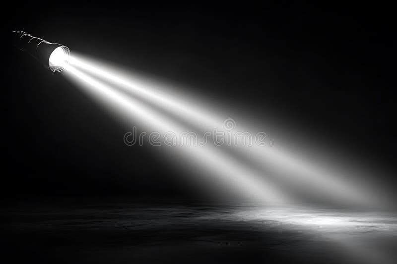 Bright Spotlight Illuminates a Dark Empty Stage with Dramatic Beams of ...