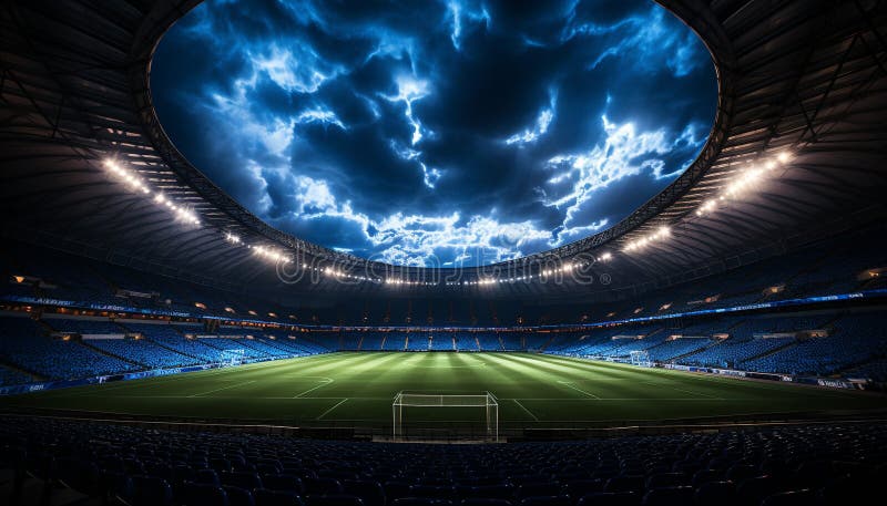 Bright Spotlight Illuminates Large Soccer Field, Captivating ...