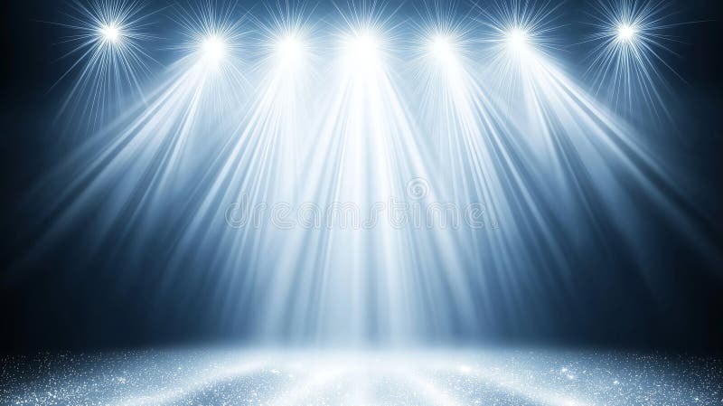 Bright Spotlights Illuminating Stage with Sparkling Effects in Dark ...