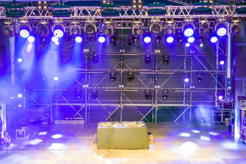 Bright Spotlights and Laser on Stage before the Artists Perform Stock ...