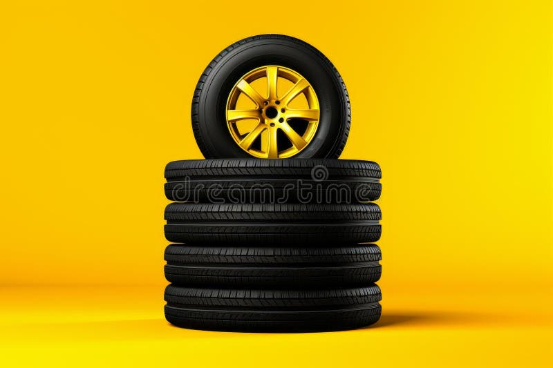 Bright Stack Wheel Yellow Background. Generate Ai Stock Illustration ...
