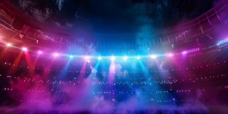 Bright Stadium Arena Colorful Lights and Smoke Background Stock ...