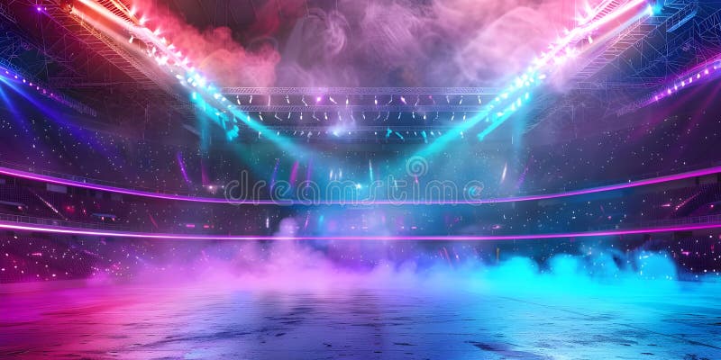Bright Stadium Arena Colorful Lights and Smoke Background Stock ...