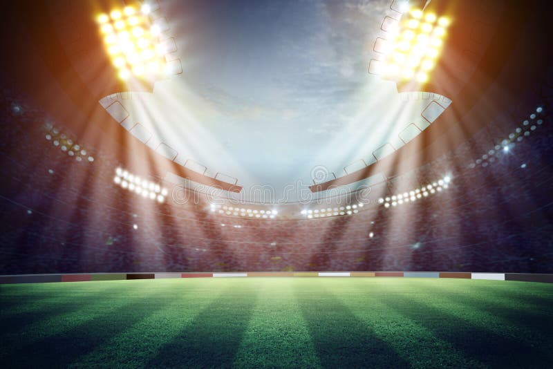 Bright Stadium Arena Lights at Night; Stock Image - Image of green ...