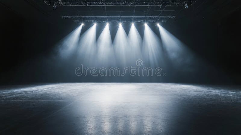 Bright Stage Lights Illuminate an Empty Performance Space in a Dark ...