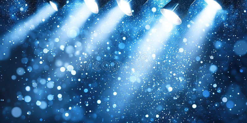 Bright Stage Lights Illuminate a Shimmering Backdrop Filled with Blue Bokeh and Particles during ...