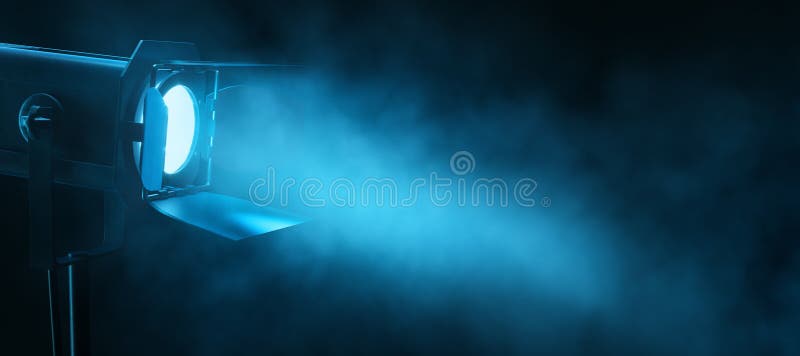 Bright Stage Spotlight Projecting a Blue Beam through Atmospheric Smoke ...