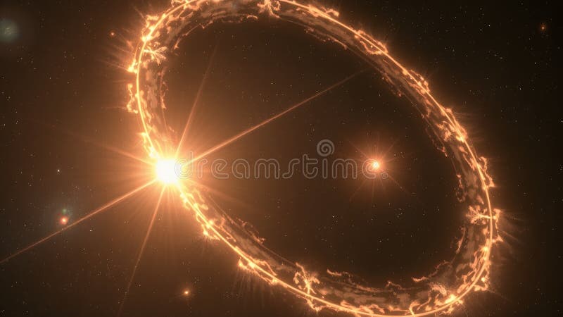 A Bright Star with a Glowing Ring of Light in Space Stock Illustration ...
