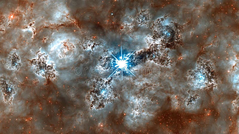 Bright Star Illuminating Vast Cosmic Clouds in Deep Space Stock ...