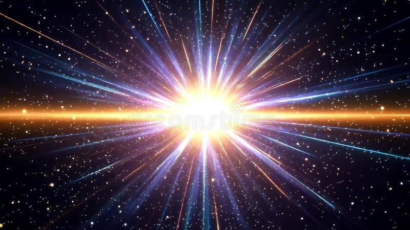 Bright Starburst Explosion with Light Streaks in Dark Starry Space ...