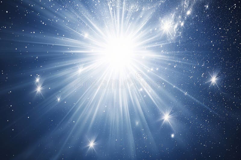 Bright Starburst with Light Rays on Blue Space Background, Cosmic ...