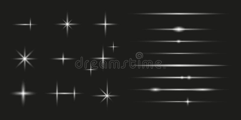 Bright Starburst Set. Light Streak Effects. Glowing Rays Sparkle ...