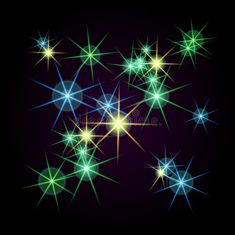 Bright Stars of Different Colors on a Black Background. Raster Stock ...