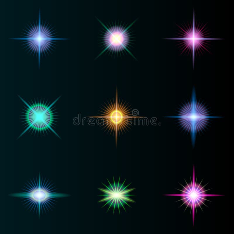 Bright Stars of Different Colors on a Black Background. Raster Stock ...