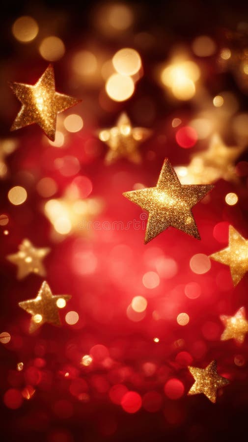 Bright Stars Falling Against a Vibrant Red Background, Creating a ...