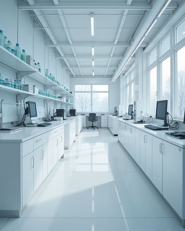 Bright, Sterile Laboratory Interior with Computers and Equipment ...