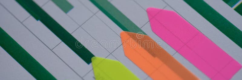 Bright Sticker Stripes on Business Documents with Statistics Data ...