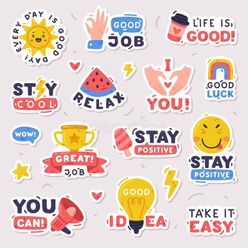 Bright Stickers Design with Positive Saying Vector Set Stock Vector ...