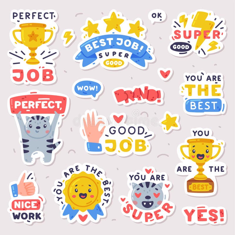 Bright Stickers Design with Positive Saying Vector Set Stock Vector ...