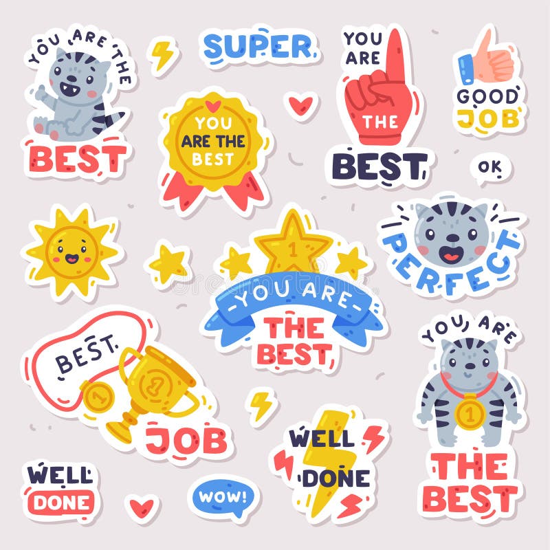 Bright Stickers Design with Positive Saying Vector Set Stock Vector ...