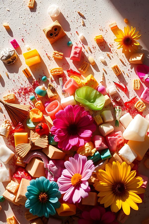 Bright Still Life Composition Featuring Handmade Sweets, Craft Objects ...