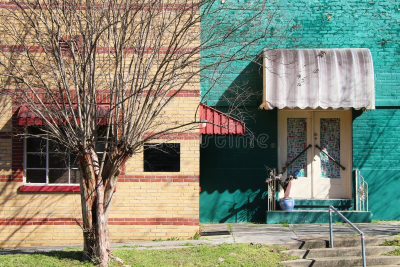 Bright Store Front Doors Red Green Awnings Stock Photo - Image of front ...