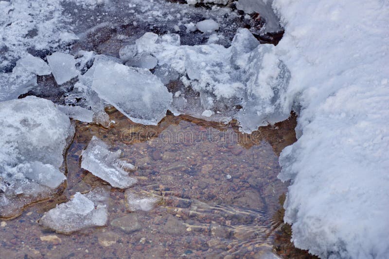 Bright Stream in the Winter. Ice Snow Water Flows the Stones Stock ...