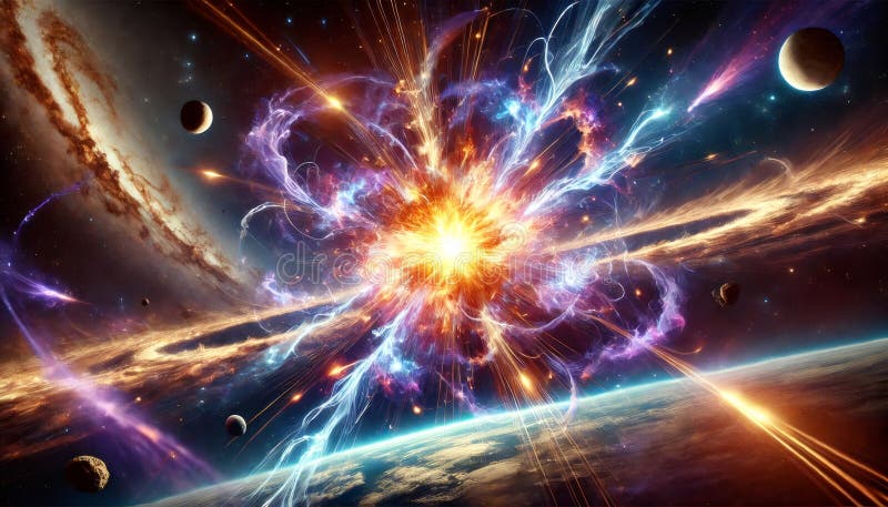 Supernova Explosion Expanding in the Universe with Planets, Galaxy and ...